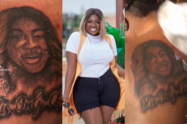 Ghanaians React As Fan Tattoos Actress Tracey Boakye’s Face At Her Back ...